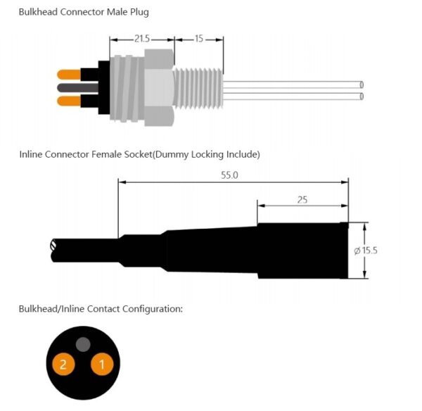 Male Bulkhead Connector + Female Inline Cable Connector (Micro Circular ...
